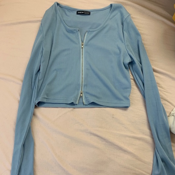 Tops | Baby Blue Zip Up Crop Top | Poshmark